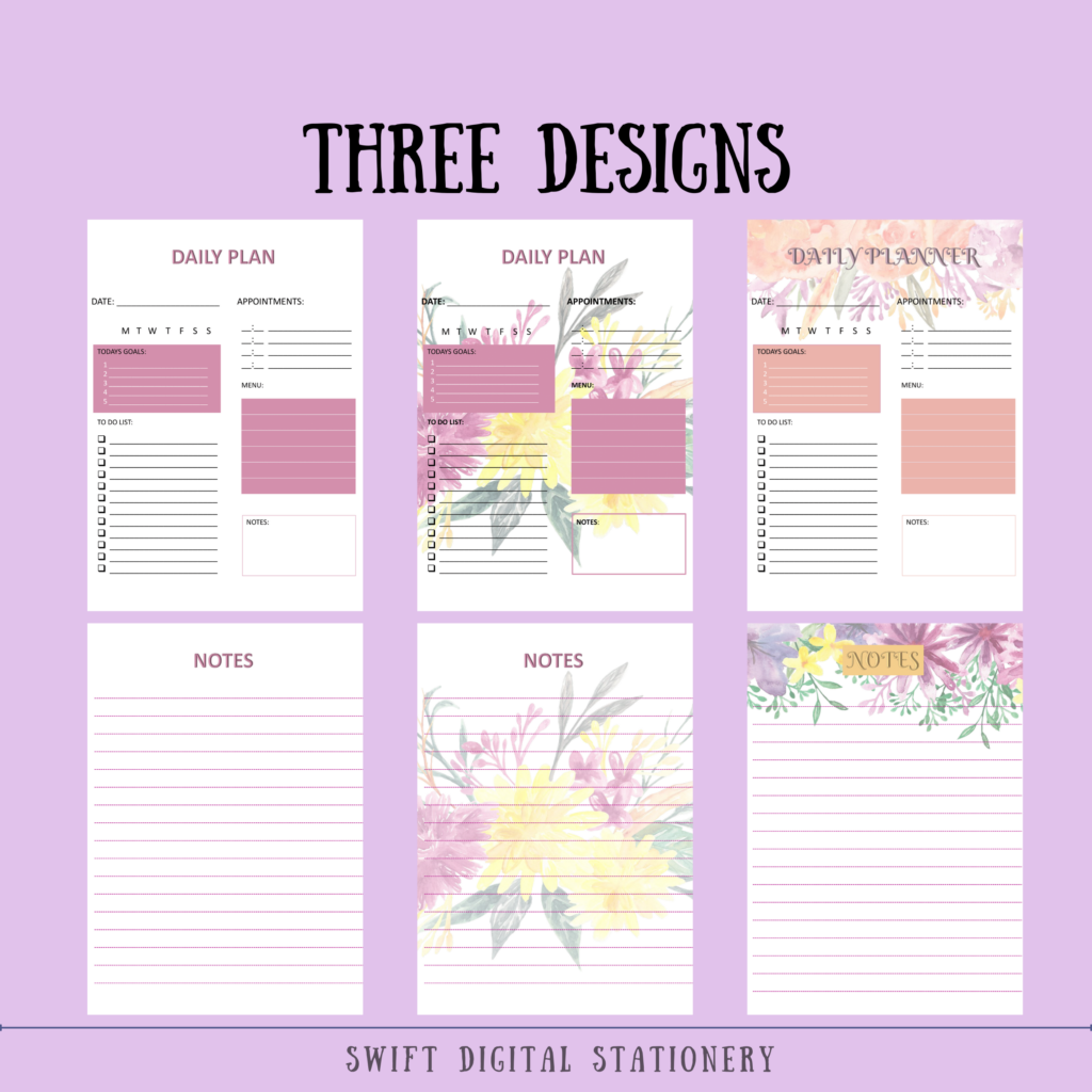 Undated Daily Planner Digital Printable PDF Download ~ 3 Versions ...